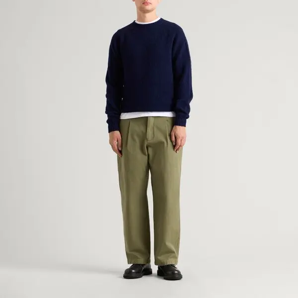DRAKE'S Brushed Shetland Crew Knit - Navy