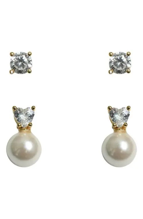 Argento Vivo Cubic Zirconia And Faux Pearl Earrings Set - Gold