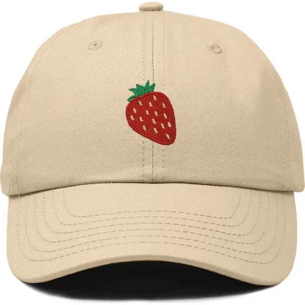 DALIX Embroidered Strawberry Baseball Cap - Khaki