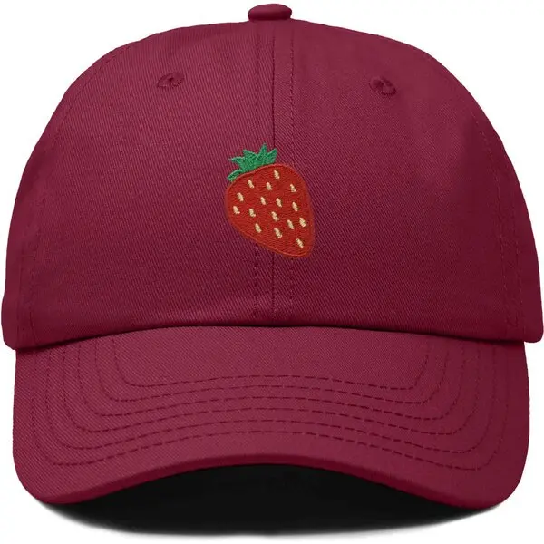 DALIX Embroidered Strawberry Baseball Cap - Maroon