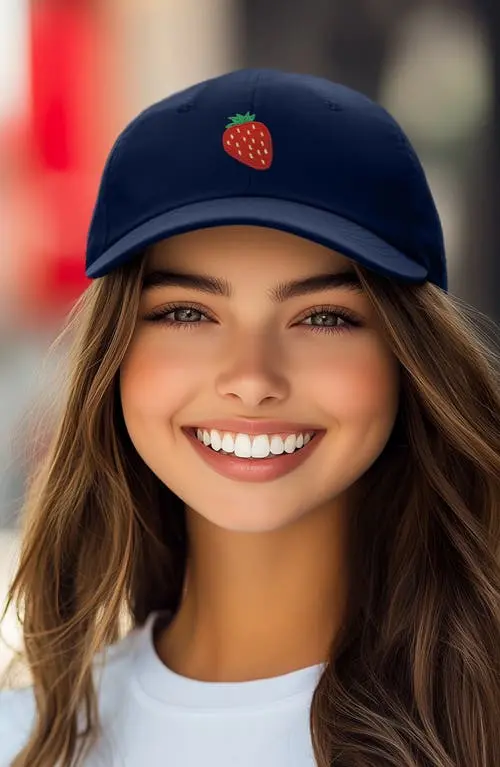DALIX Embroidered Strawberry Baseball Cap - Navy Blue