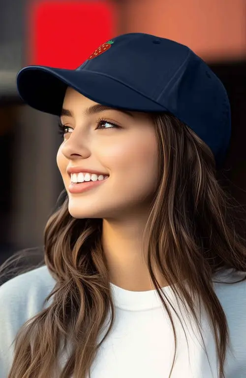 DALIX Embroidered Strawberry Baseball Cap - Navy Blue