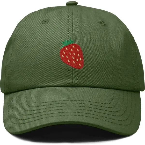 DALIX Embroidered Strawberry Baseball Cap - Olive