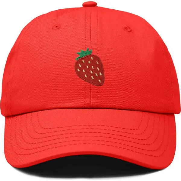 DALIX Embroidered Strawberry Baseball Cap - Red