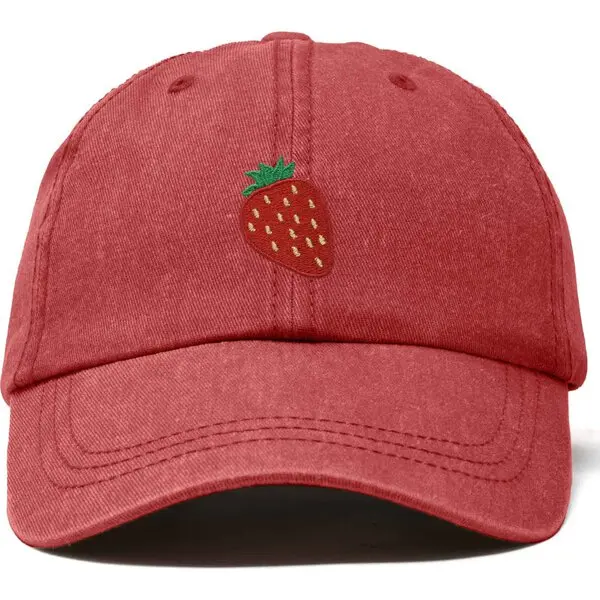 DALIX Embroidered Strawberry Baseball Cap - Washed Red