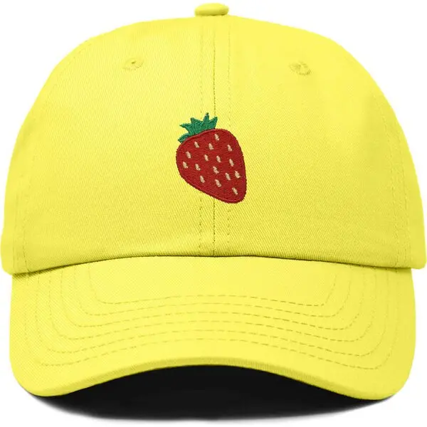 DALIX Embroidered Strawberry Baseball Cap - Yellow