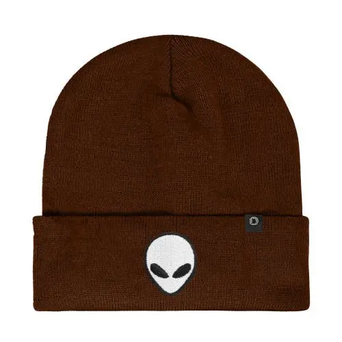 DALIX Alien Embroidered Beanie Hat - Brown