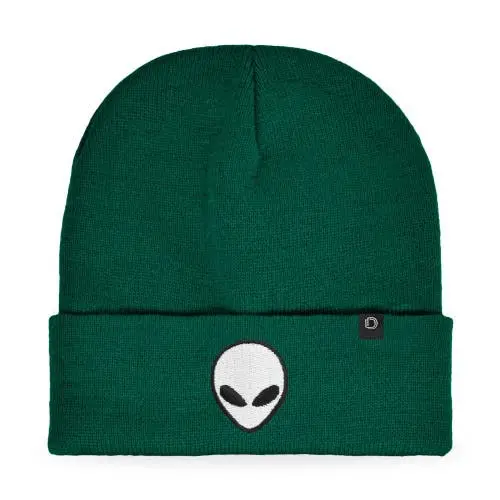 DALIX Alien Embroidered Beanie Hat - Green