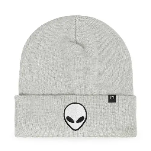 DALIX Alien Embroidered Beanie Hat - Light Gray