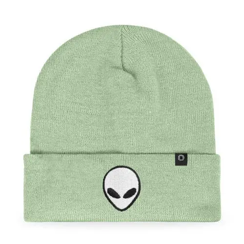 DALIX Alien Embroidered Beanie Hat - Light Green