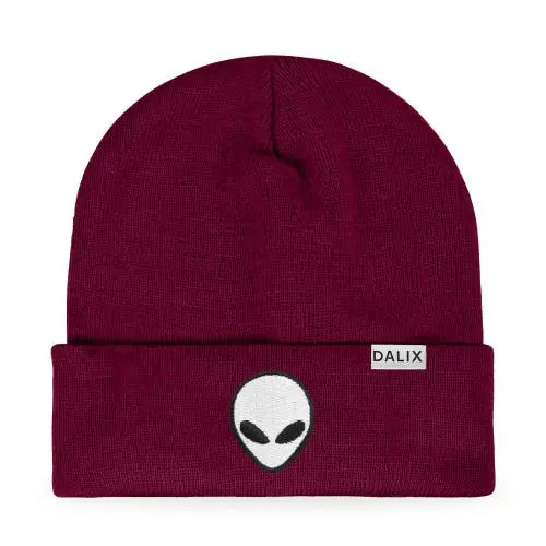 DALIX Alien Embroidered Beanie Hat - Maroon