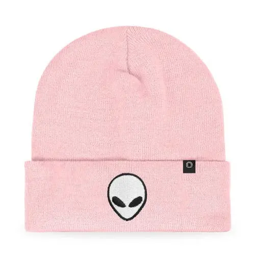 DALIX Alien Embroidered Beanie Hat - Pink