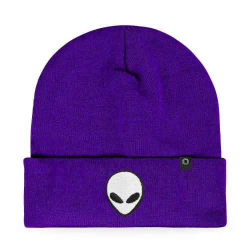 DALIX Alien Embroidered Beanie Hat - Purple