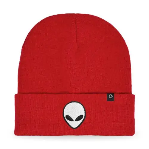 DALIX Alien Embroidered Beanie Hat - Red