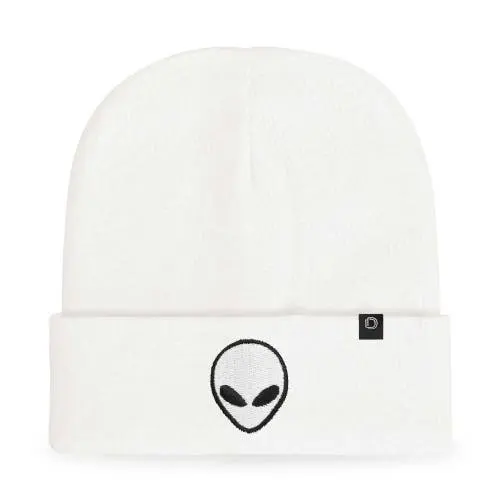 DALIX Alien Embroidered Beanie Hat - White