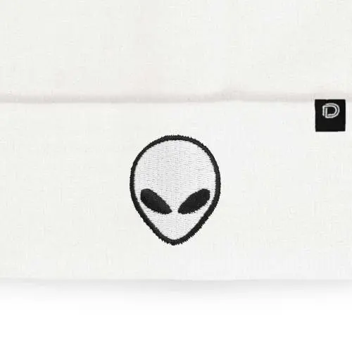 DALIX Alien Embroidered Beanie Hat - White