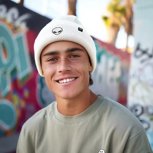 DALIX Alien Embroidered Beanie Hat - White