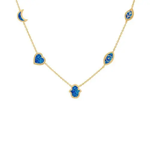 KARMA AND LUCK Soothing Aura Opal Multi-symbol Necklace - Blue
