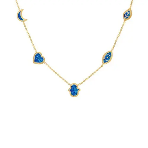KARMA AND LUCK Soothing Aura Blue Opal Multi-symbol Necklace - Gold/blue