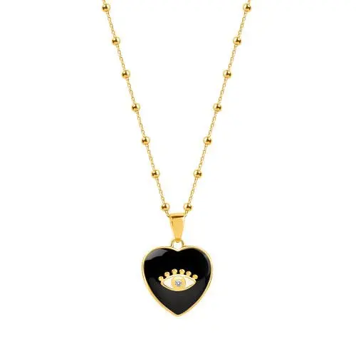 KARMA AND LUCK Onyx Heart Evil Eye Pendant Necklace - Black