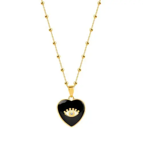 KARMA AND LUCK Black Onyx Heart Diamond Evil Eye Pendant Necklace - Gold/black
