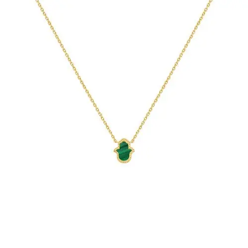KARMA AND LUCK Malachite Hamsa Gold Necklace - Gold/green