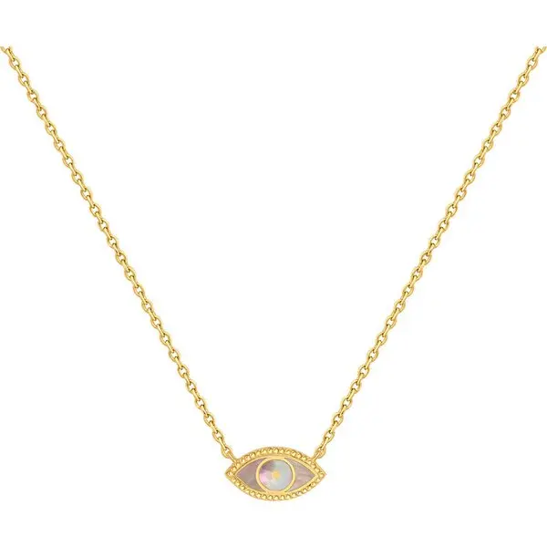 KARMA AND LUCK Evil Eye Mother Of Pearl Gold Plated Necklace - Gold/white