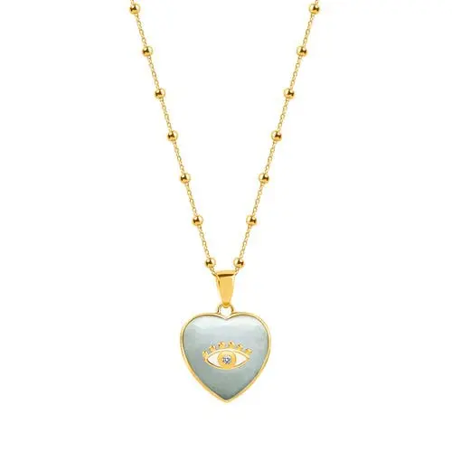 KARMA AND LUCK Jade Heart Diamond Evil Eye Necklace - Gold/pastel Green