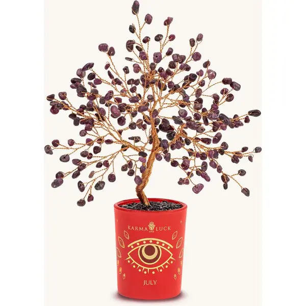 KARMA AND LUCK Ruby Feng Shui Crystal Tree Of Life July Birthstone Courageous Heart - Red