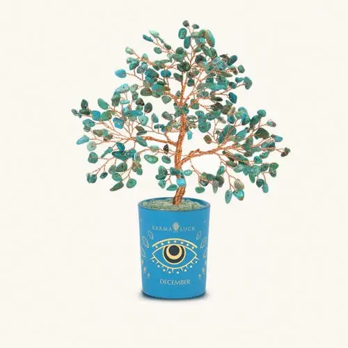 KARMA AND LUCK Feng Shui Crystal Tree Of Life December Birthstone Soulful Existence - Turquoise