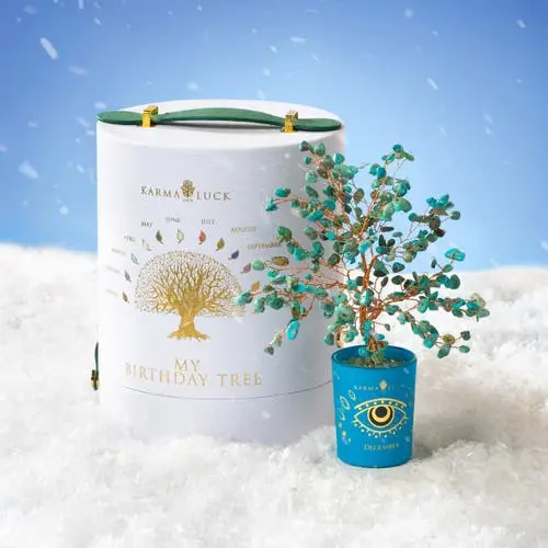 KARMA AND LUCK Feng Shui Crystal Tree Of Life December Birthstone Soulful Existence - Turquoise