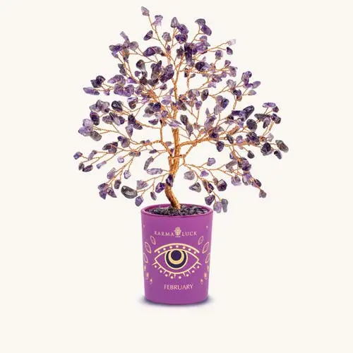 KARMA AND LUCK Compassionate Vibration Amethyst February Birthday Tree - Purple