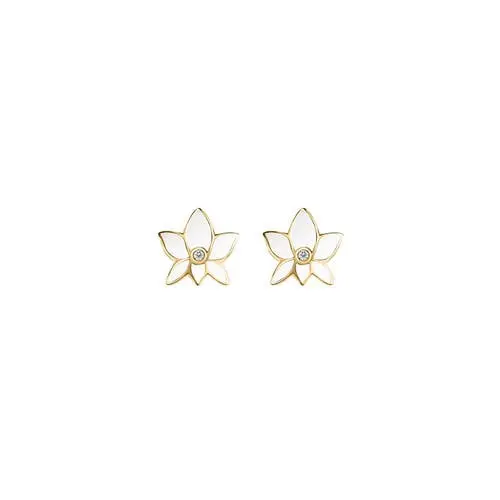 KARMA AND LUCK Lotus Flower Stud Earrings - White/gold
