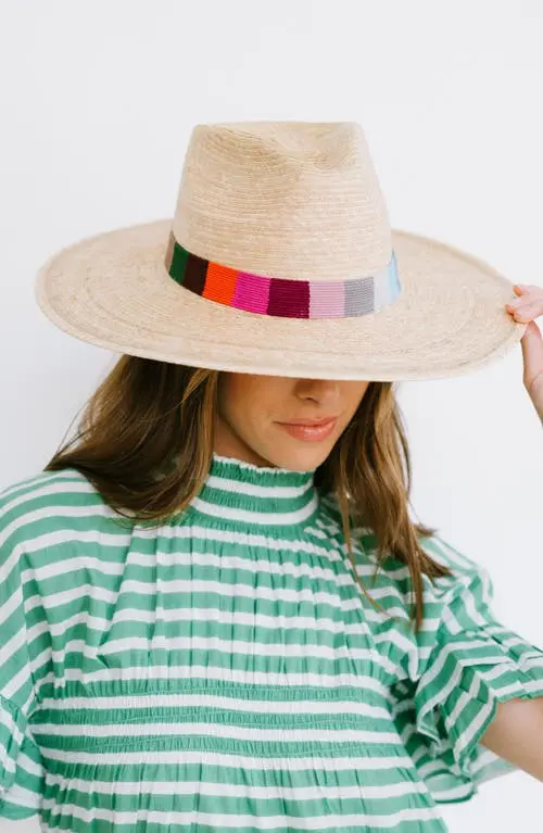 SUNSHINE TIENDA Rosita Palm Straw Wide Brim Hat - Beige Multi