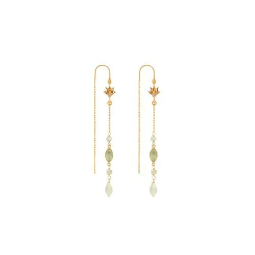 KARMA AND LUCK Renewed Purpose Lotus Aquamarine Drop Earrings - Gold