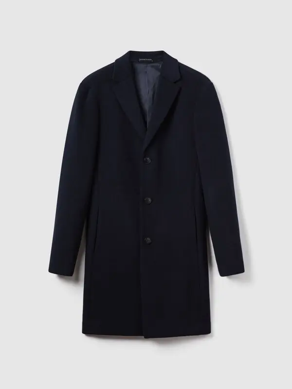 REISS Gable Wool Blend Epsom Overcoat - Navy