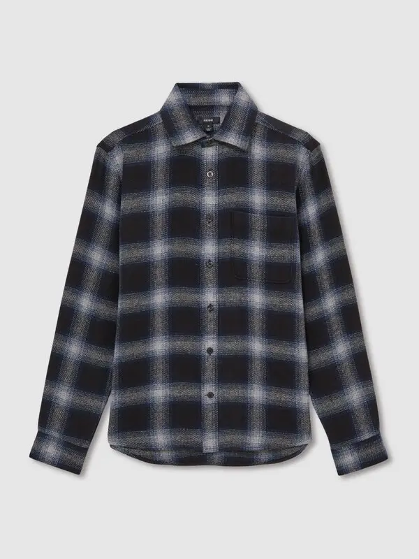 REISS Crosby Check Patch Pocket Overshirt With Wool - Navy Multi