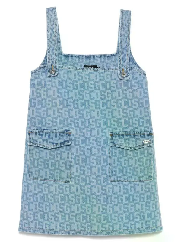 Gcds Monogram Denim Mini Dress - Blue