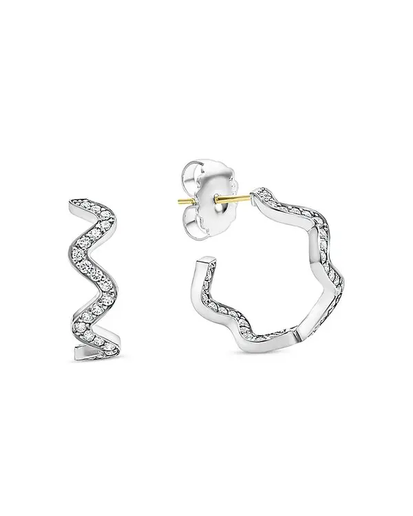 Lagos Sterling Caviar Spark Diamond Wavy Huggie Earrings - Silver