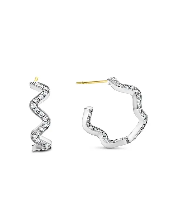 Lagos Sterling Caviar Spark Diamond Wavy Huggie Earrings