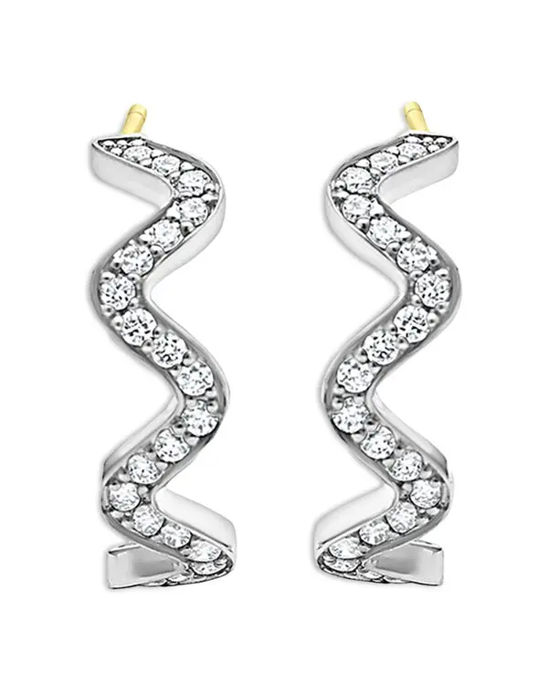 Lagos Sterling Caviar Spark Diamond Wavy Huggie Earrings