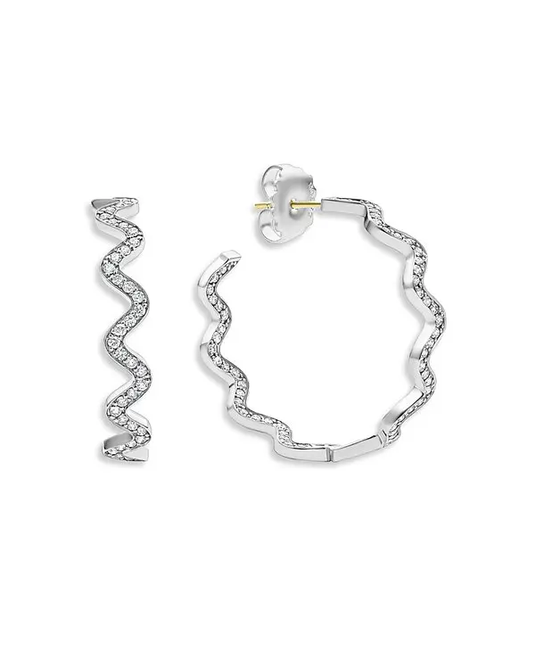 Lagos Sterling Diamond Wavy Hoop Earrings - Silver