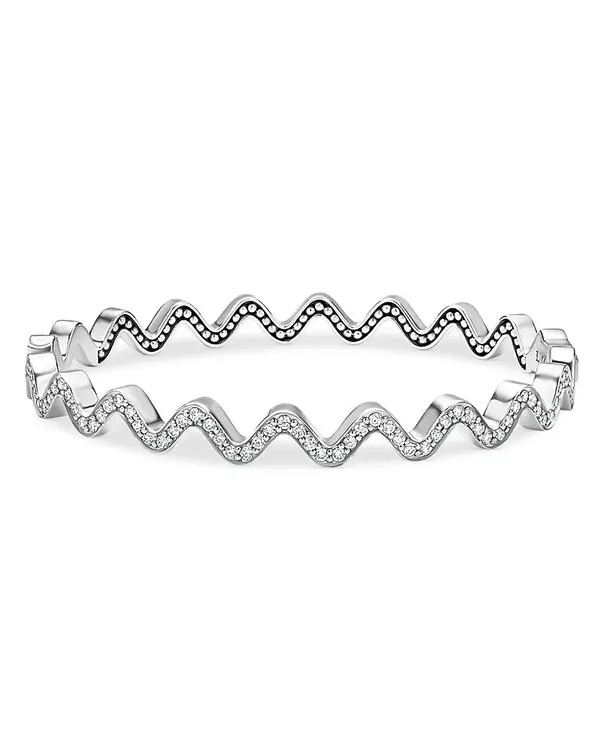 Lagos Sterling Caviar Spark Diamond Wavy Bangle Bracelet - Silver