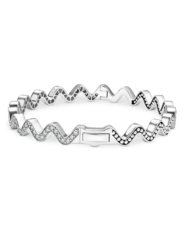 Lagos Sterling Caviar Spark Diamond Wavy Bangle Bracelet