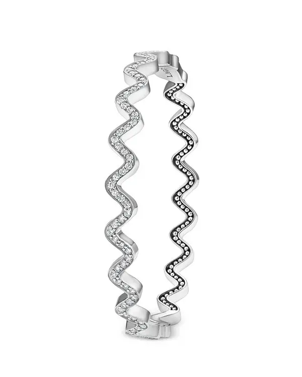 Lagos Sterling Caviar Spark Diamond Wavy Bangle Bracelet