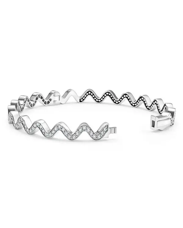 Lagos Sterling Caviar Spark Diamond Wavy Bangle Bracelet