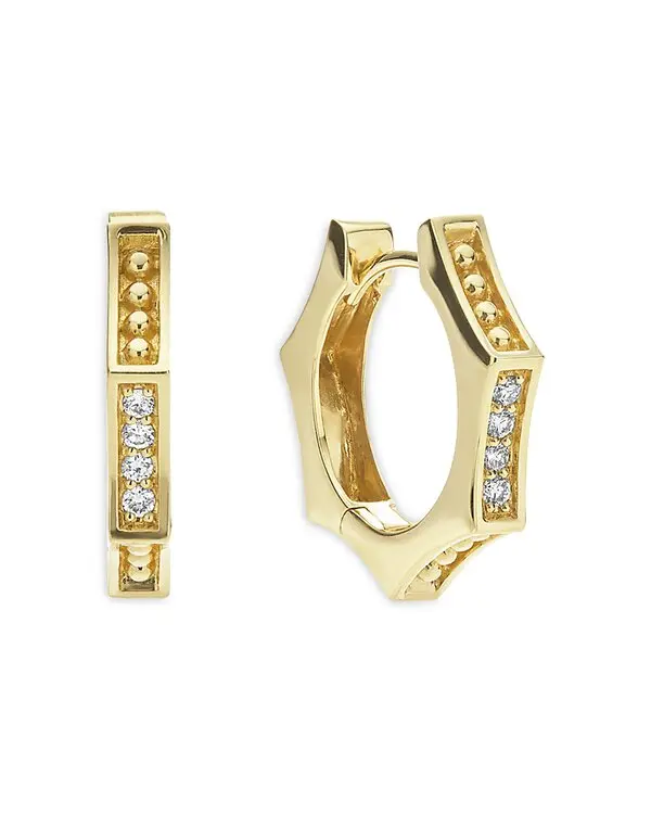 Lagos 18k Yellow Diamond Hexagon Huggie Hoop Earrings - Gold