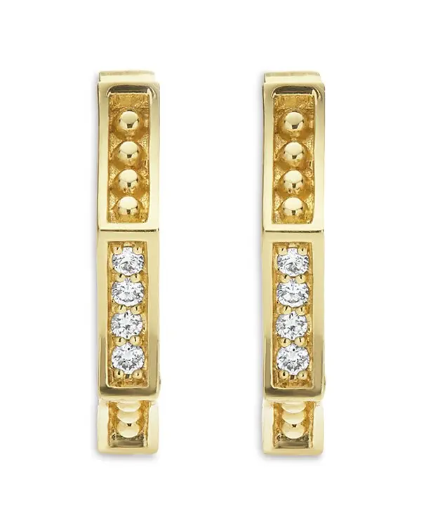 Lagos 18k Yellow Diamond Hexagon Huggie Hoop Earrings
