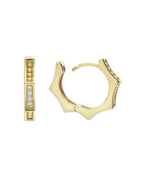 Lagos 18k Yellow Diamond Hexagon Huggie Hoop Earrings