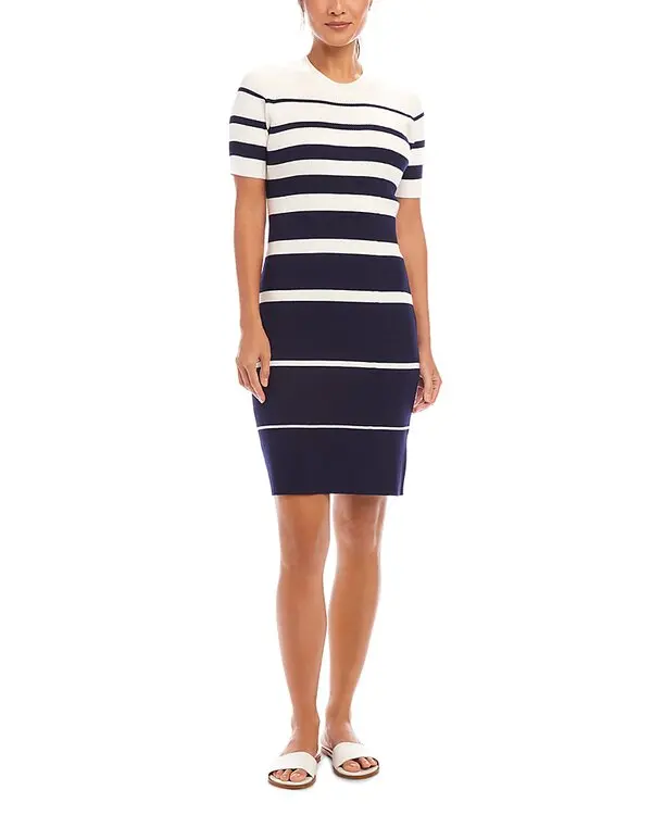 Karen Kane Stripe Ribbed Sweater Dress - Navy